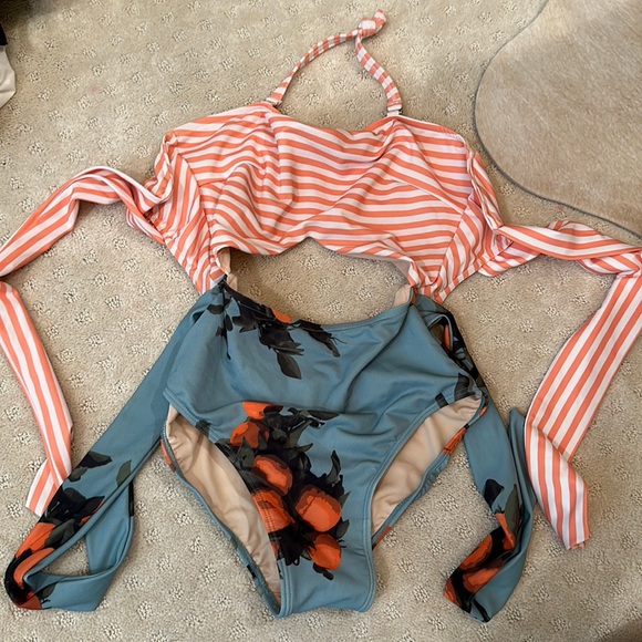 Albion | Swim | Albion Fit Two Tone Orange Striped Cutout Halter ...